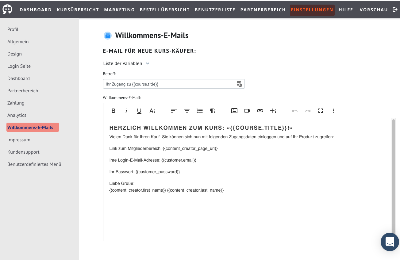 Willkommens-E-Mails - Mentortools Support
